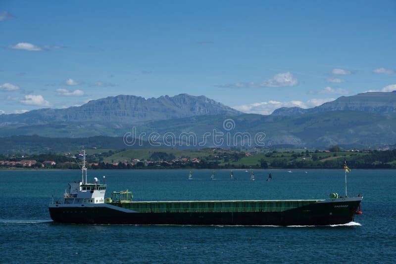 Cargo Ship in Santander Bay Editorial Image - Image of ocean, hills ...