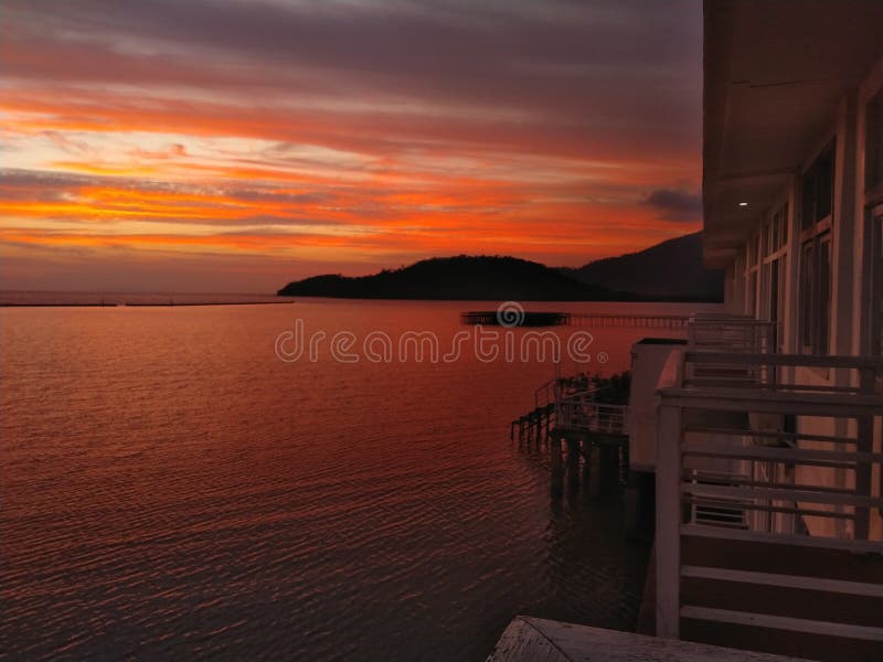 Bay View at Hotel Balcony on Sunset Stock Image - Image of beach ...