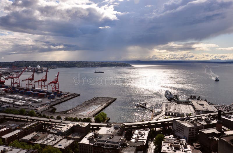 Bay view from Smith Tower stock image. Image of boat - 21339993