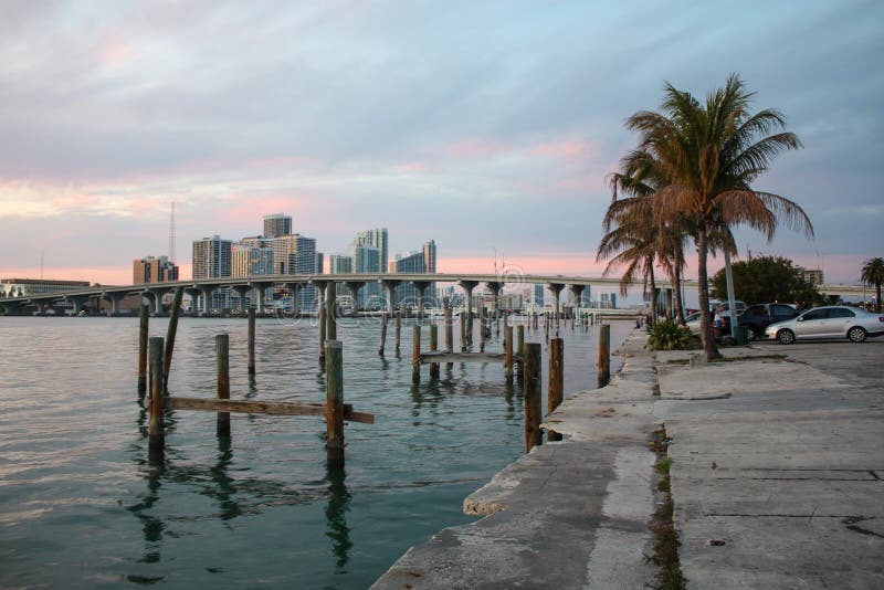 Downtown Miami at Sunset from the Bay Stock Image - Image of metropolis ...