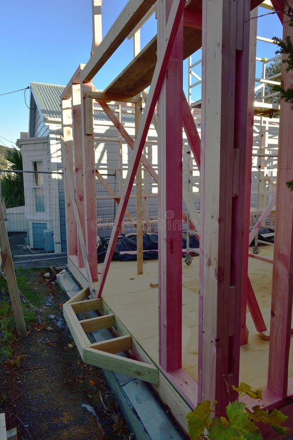 Bay Window Foundations on a Timber Framed Home Stock Image - Image of ...