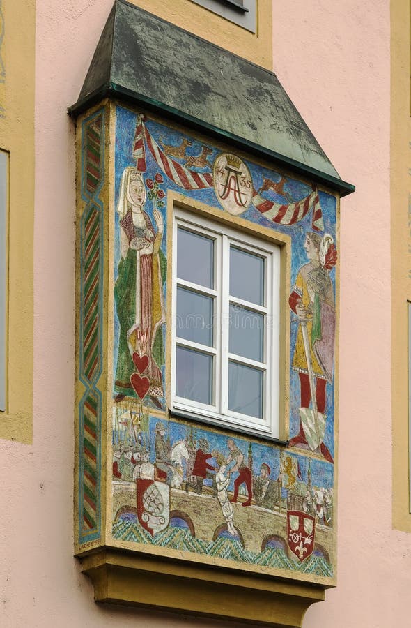 Bay window, Straubing stock photo. Image of fresco, architecture - 62582826