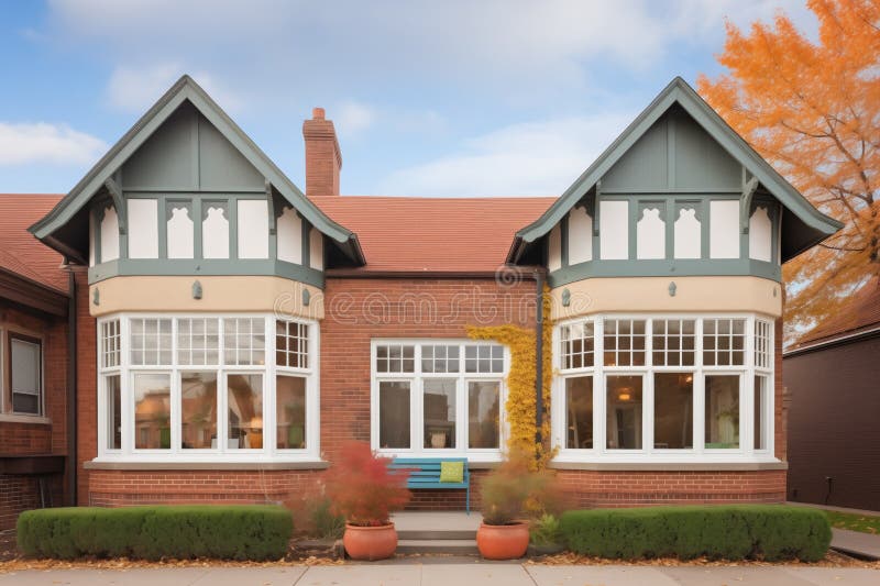 Bay Windows on Tudor House with Brickwork Stock Illustration ...