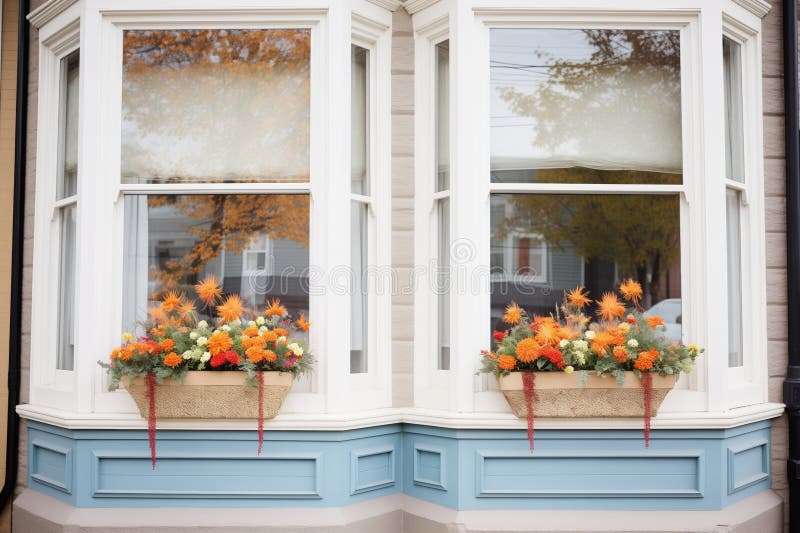 Bay Windows on a Victorian House with Floral Trims Stock Image - Image ...
