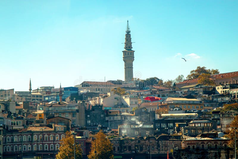 Bayazit Tower and Old Town View Under Summer Sky, Istanbul Editorial ...