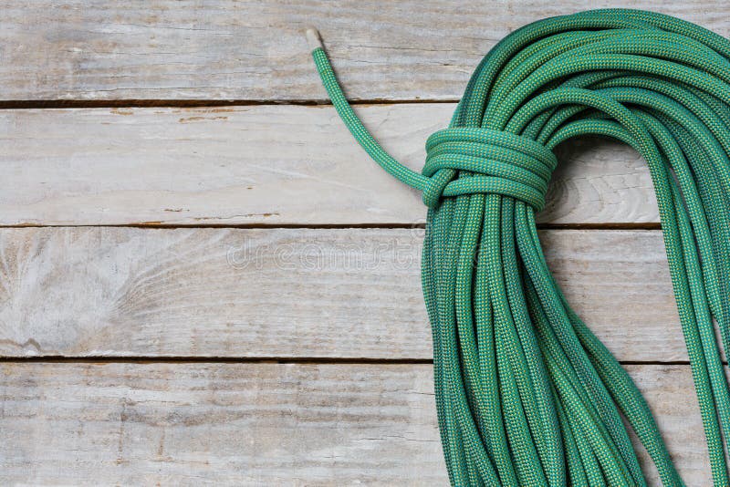Bayed Rope for Climbing. Green Rope for Mountaineering Close Up Stock ...
