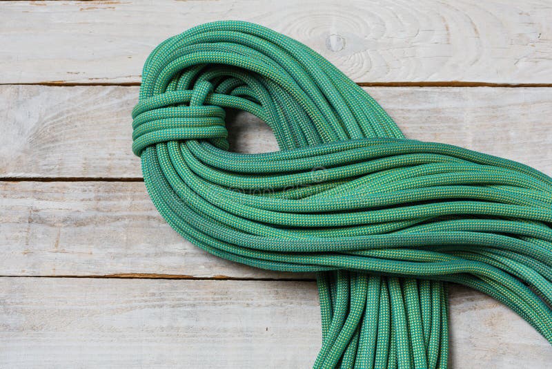 Bayed Rope for Climbing. Green Rope for Mountaineering Close Up Stock ...