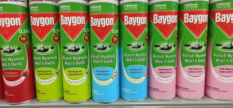 Baygon red green blue pink editorial stock image. Image of brand ...