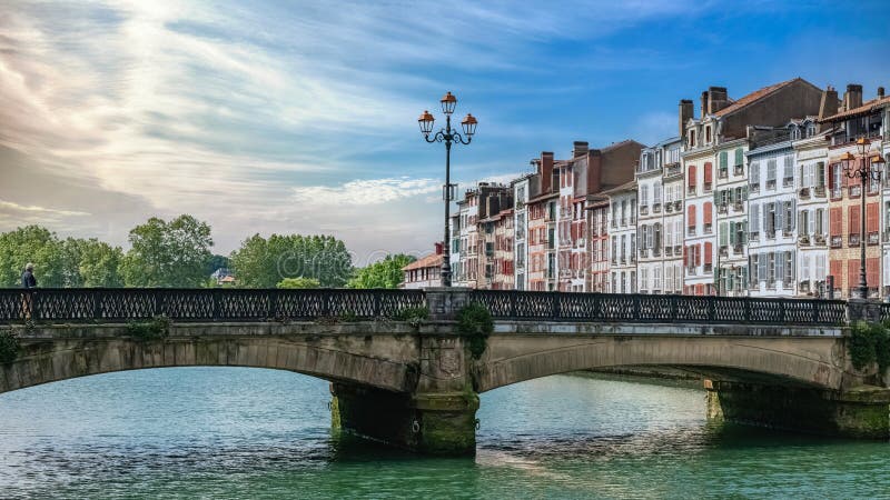 Bayonne, Typical Facades and Bridge Stock Image - Image of basque ...