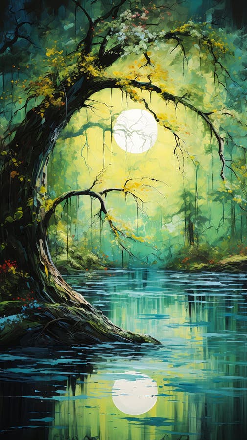 The Bayou by Moonlight stock illustration. Illustration of middle ...