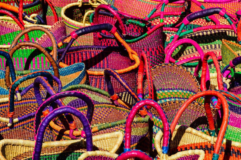 A Bazaar of Colored Baskets Stock Image - Image of beauty, rainbow ...