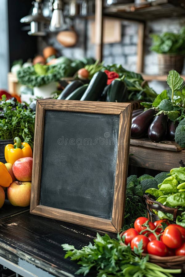 Bazaar Vegetables Green Sign for Text on the Counter Stock Image ...