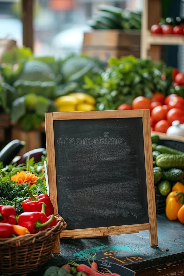 Bazaar Vegetables Green Sign for Text on the Counter Stock Photo ...