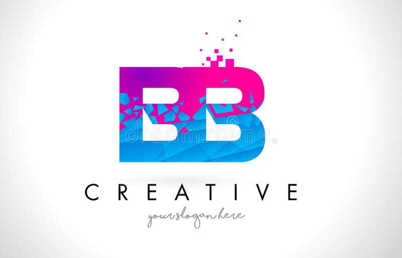 BB B B Letter Logo with Shattered Broken Blue Pink Texture Design ...
