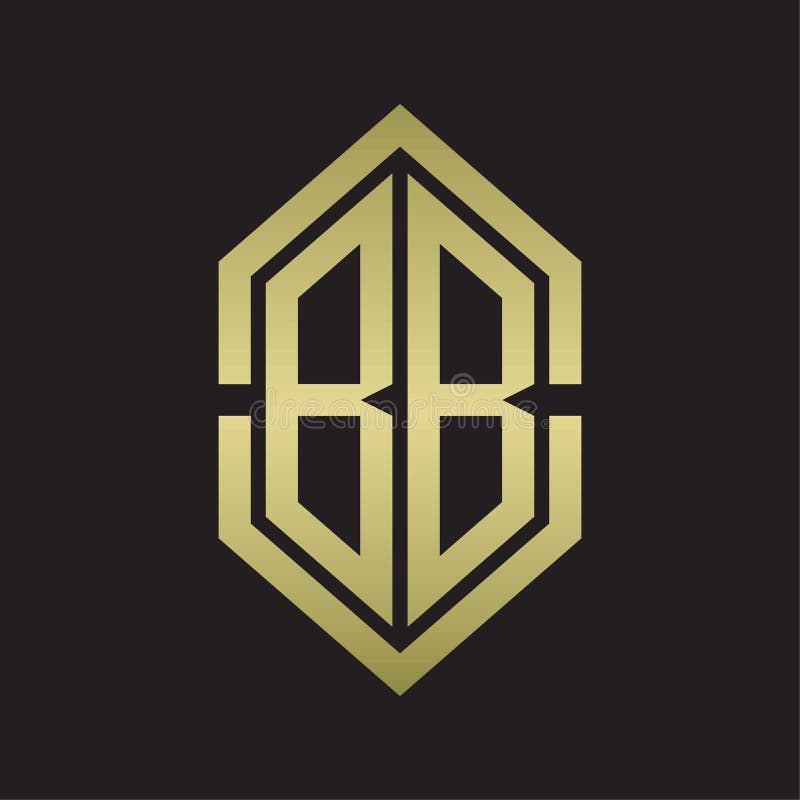 BB Logo Monogram with Hexagon Shape and Outline Slice Style with Gold ...