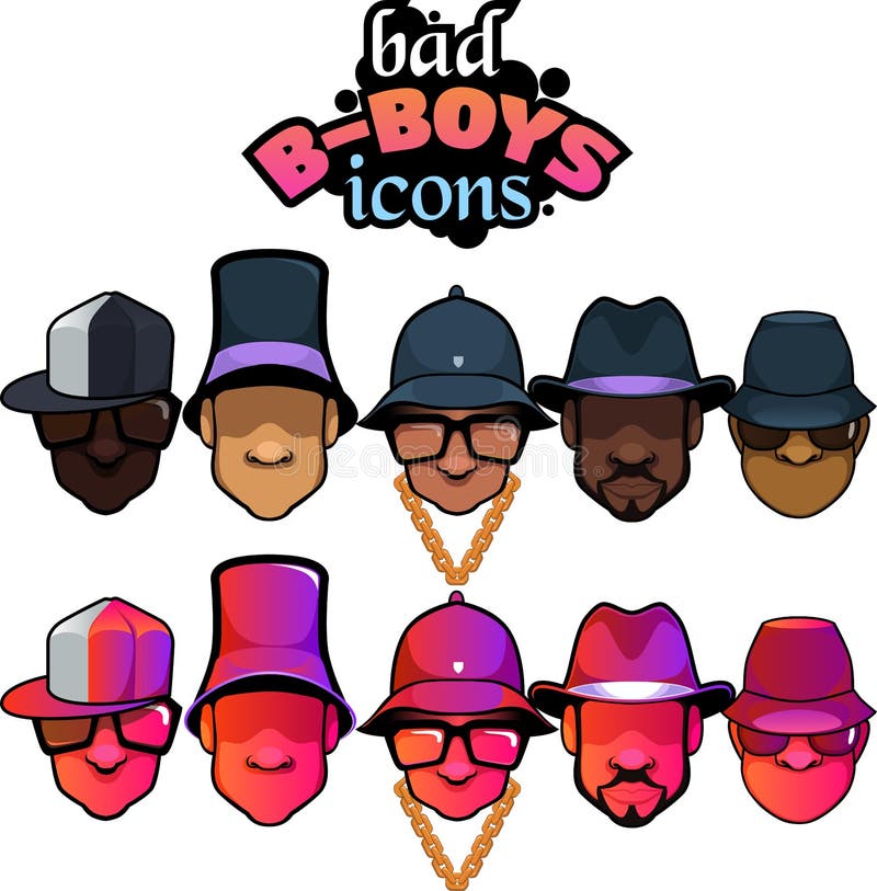 Bad B-boys Icons stock vector. Illustration of flat - 188390535