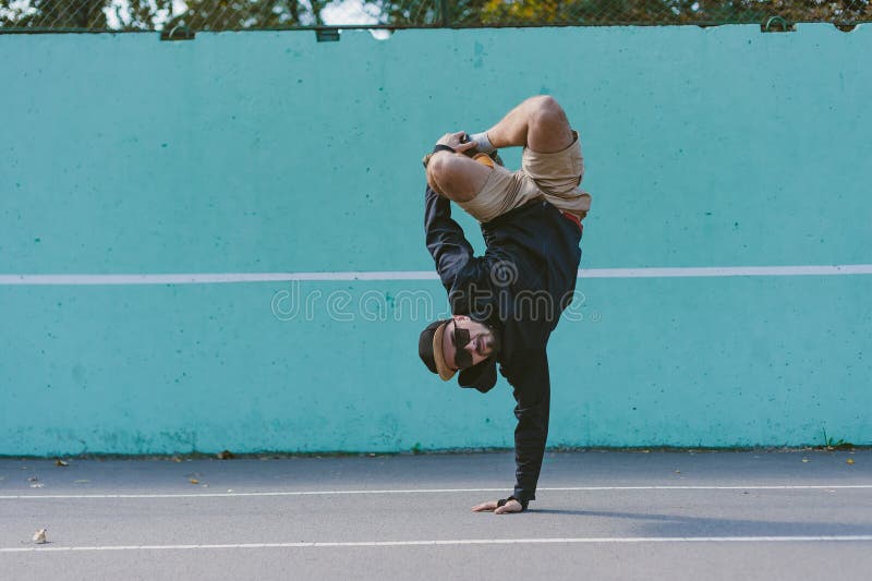 BBOY Dancing Breakdance Against a Blue Wall Stock Image - Image of ...