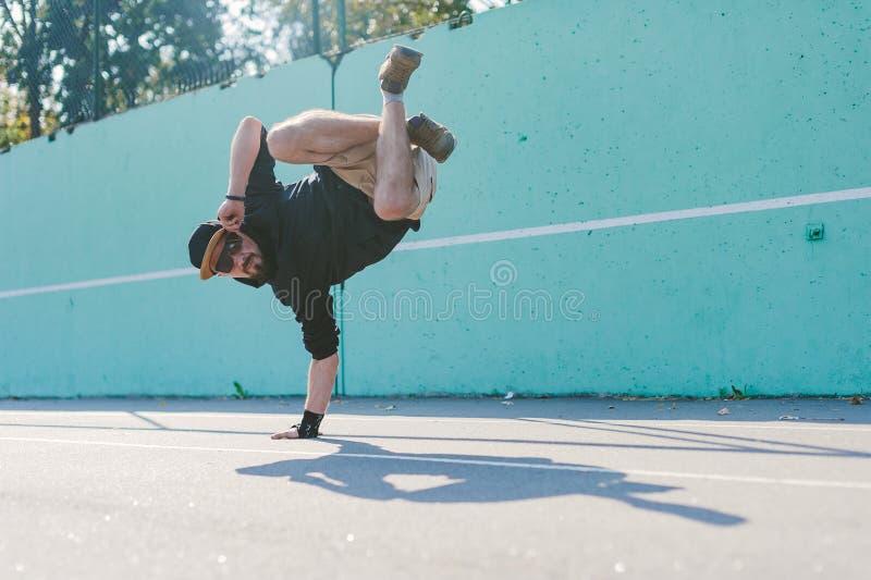 BBOY Dancing Breakdance Against a Blue Wall Stock Image - Image of ...
