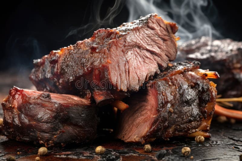 Bbq Beef Ribs Up Close with Smoky Background Stock Illustration ...