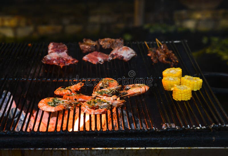 BBQ buffet for dinner stock photo. Image of pork, fire - 166769934