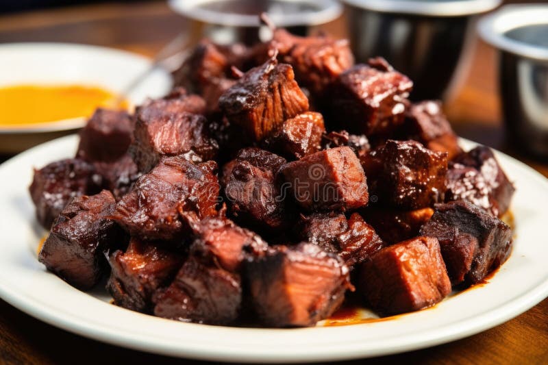 Bbq Burnt Ends Piled Neatly on a Plate Stock Illustration ...