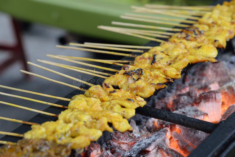BBQ Chicken Satay on Grill stock photo. Image of cookout - 59188932