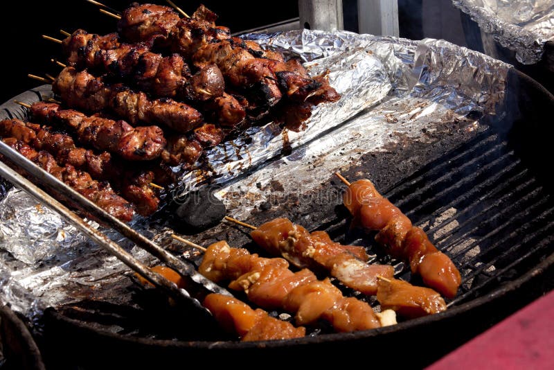 BBQ - Chicken on a stick stock image. Image of fast, kettle - 59277393
