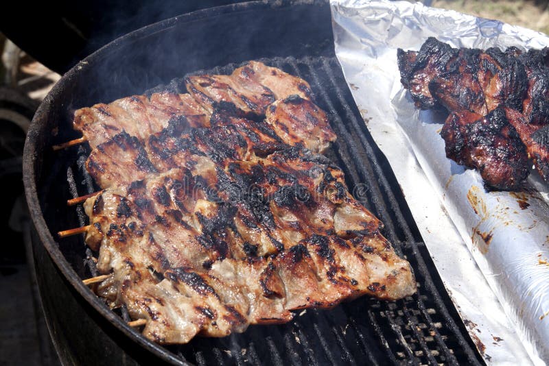 BBQ - Chicken on a Stick on a Hot Grill Stock Photo - Image of food ...