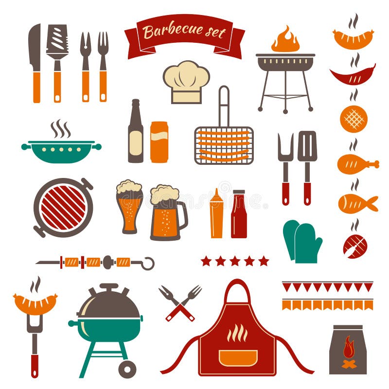 BBQ color objects stock vector. Illustration of barbecue - 112380720