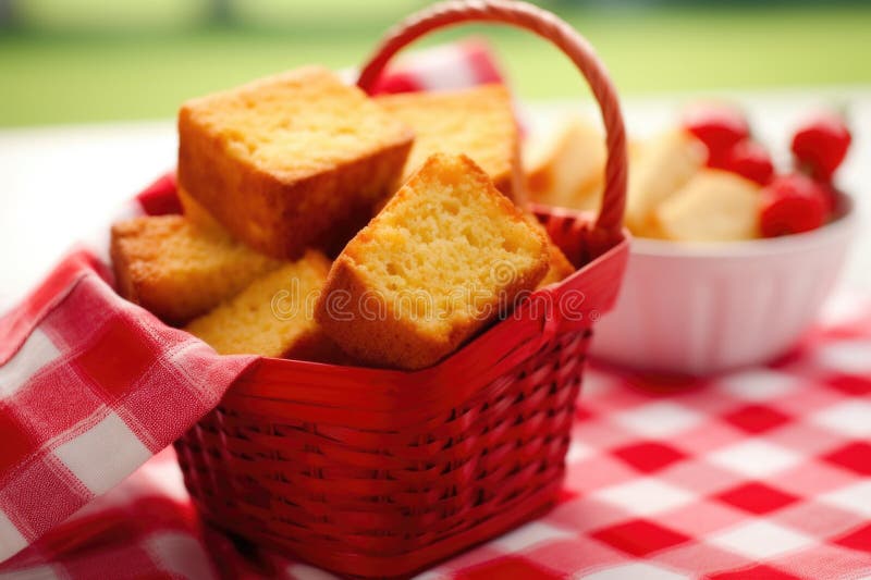 Bbq Cornbread in a Basket with Red Napkin Stock Photo - Image of food ...