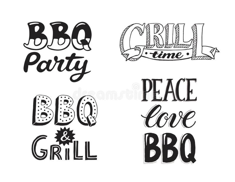 BBQ- en grill-lettering vector illustratie. Illustration of voorwerp ...