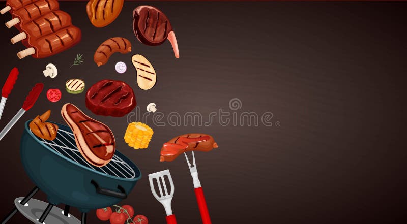 BBQ Grill Background with Meat and Tools Stock Illustration ...