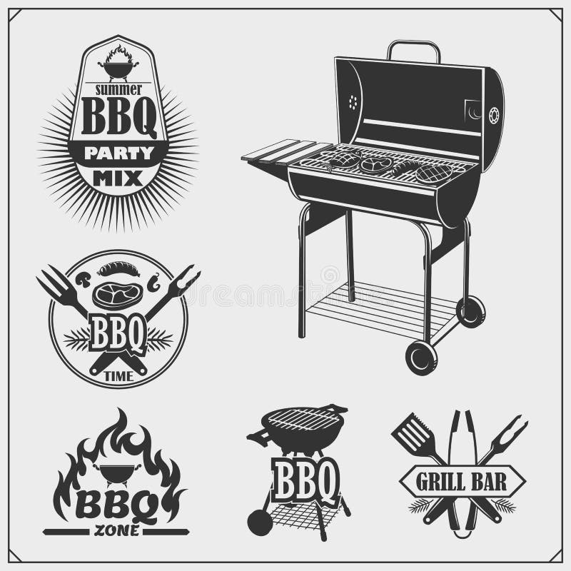 Bbq Grill Elements Labels Stock Illustrations – 205 Bbq Grill Elements ...