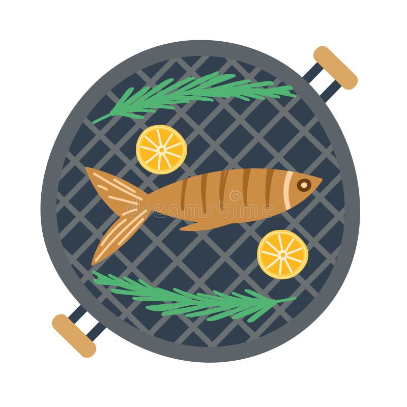 Bbq grill and fish stock vector. Illustration of cuisine - 265638612