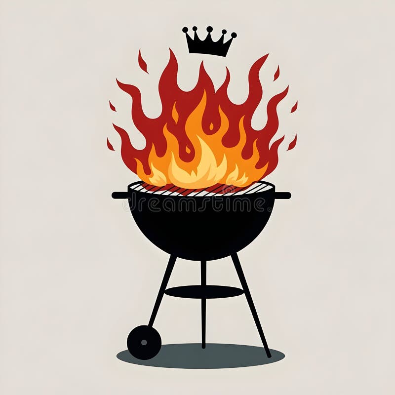 BBQ Grill with Flames Rising Graphic Stock Illustration - Illustration ...