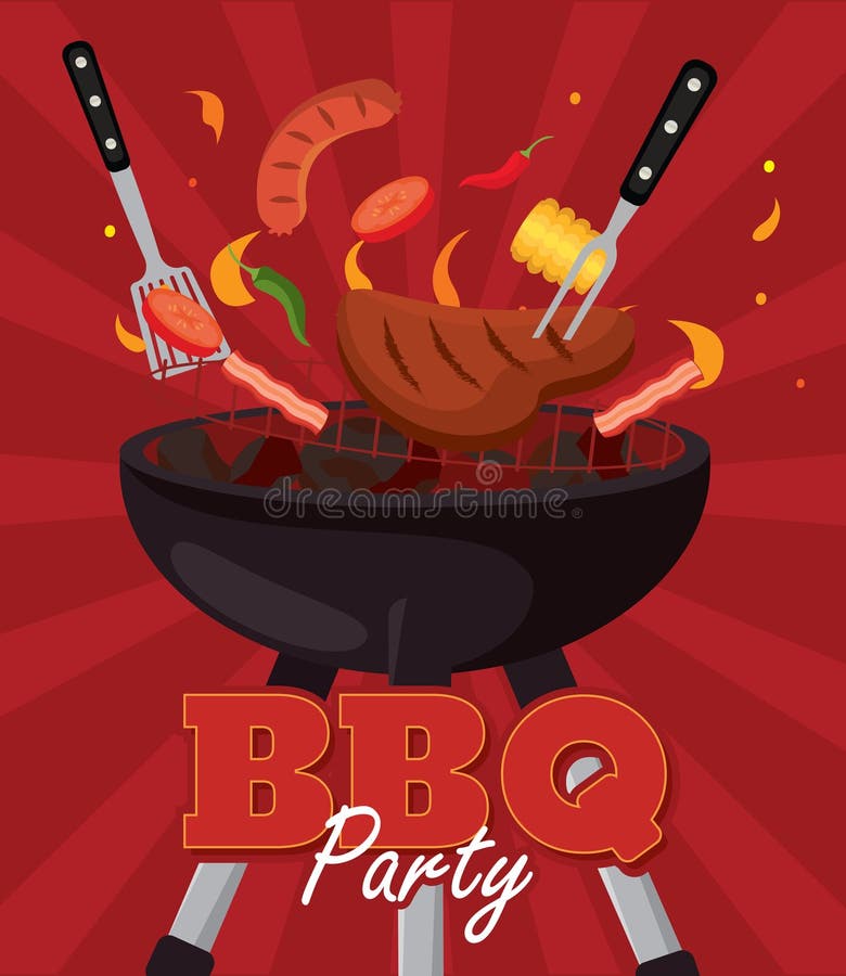 BBQ Grill with Flames. Vector Stock Vector - Illustration of summer ...