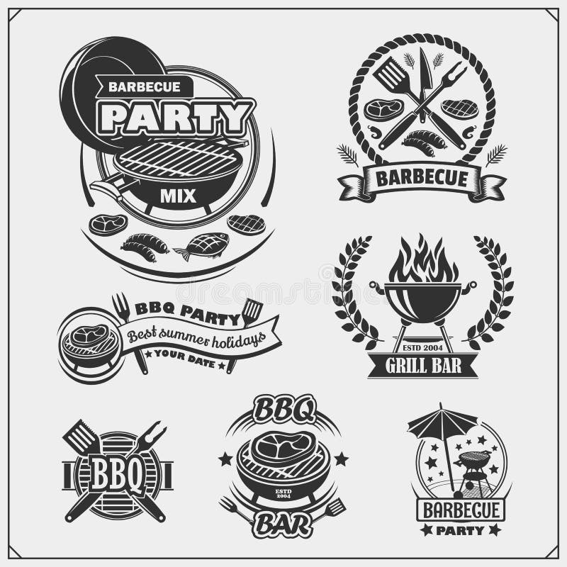 BBQ and Grill Labels Set. Barbecue Emblems and Badges. Vector ...