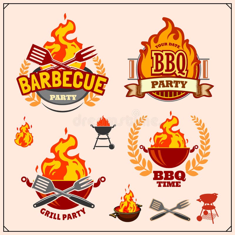 BBQ and Grill Labels Set. Barbecue Emblems, Badges and Design Elements ...