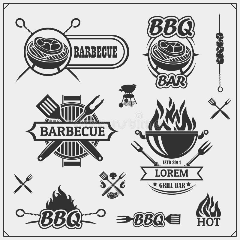 BBQ and Grill Labels Set. Barbecue Emblems, Badges and Design Elements ...