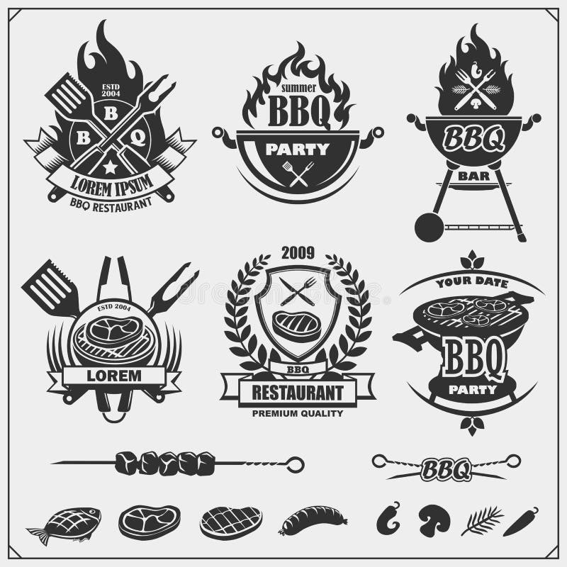 BBQ and Grill Labels Set. Barbecue Emblems, Badges and Design Elements ...
