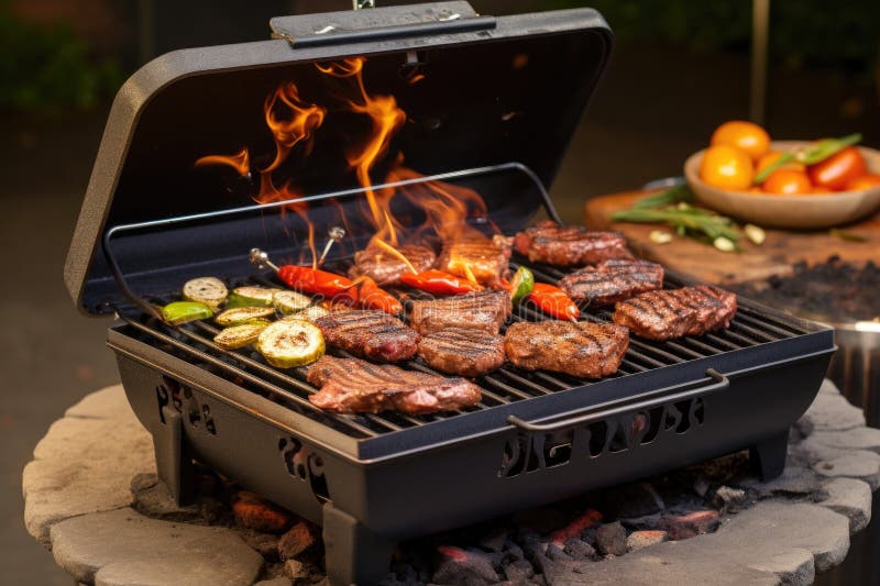 Bbq Grill with a Lid Open, Showcasing Hot Coals Stock Photo - Image of ...