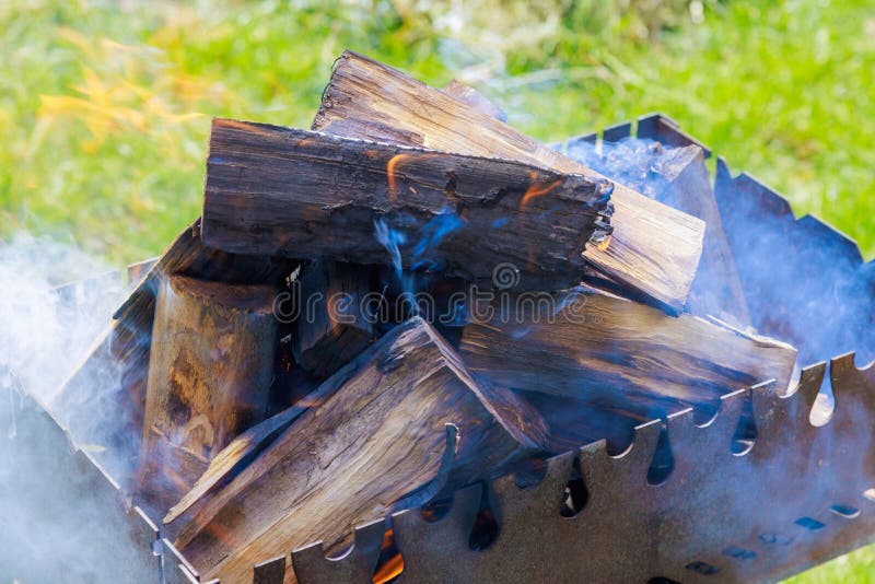 Brazier a Firewood is Burning in Barbecue for Grilling Meat Stock Image ...