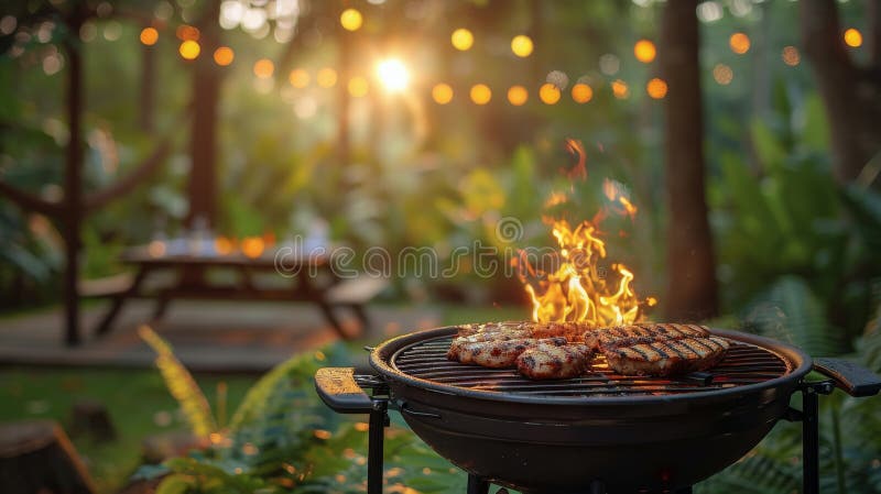 BBQ Grill Surrounded by Forest Stock Photo - Image of equipment ...