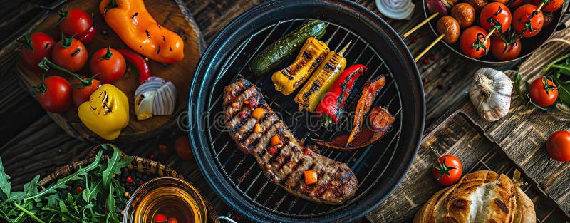 BBQ with Grilled Food, Top View Banner. Stock Image - Image of pork ...