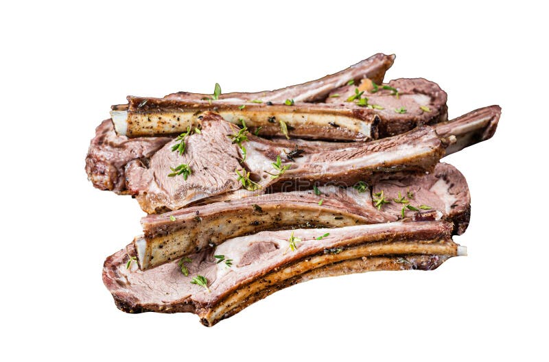 BBQ Grilled Lamb Ribs Chops Steaks Isolated on White Background, Top ...