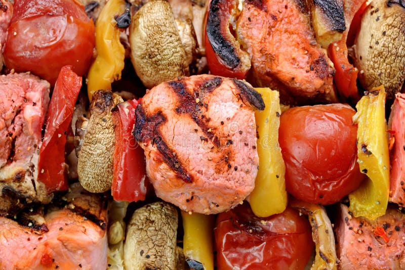BBQ Grilled Mixed with Vegetables Pork Kebabs Stock Image - Image of ...