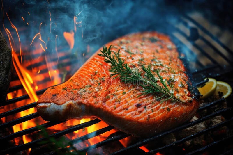 Bbq Grilled Salmon Fish Steak Barbeque. Created with Generative AI ...