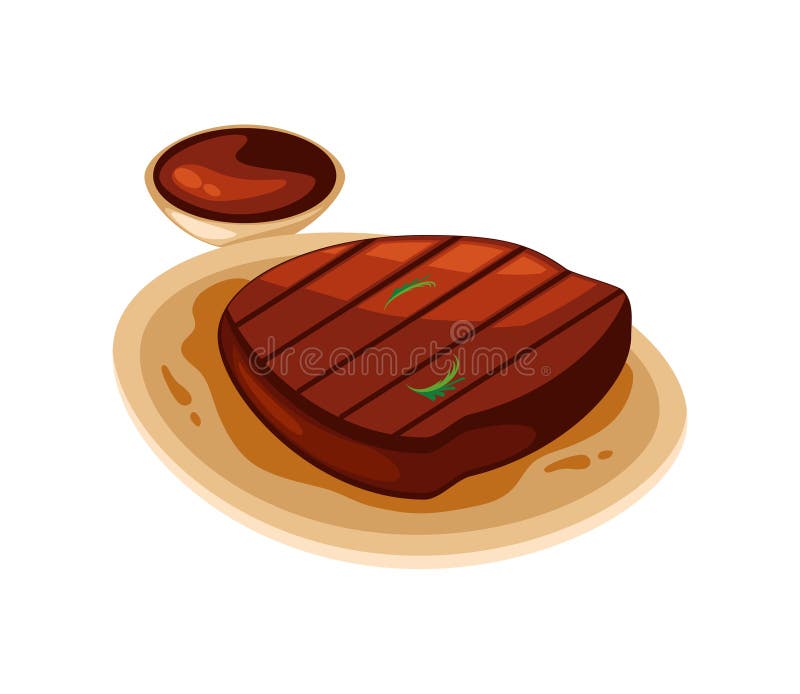 Bbq Grilled Steak on Plate Icon Stock Vector - Illustration of food ...