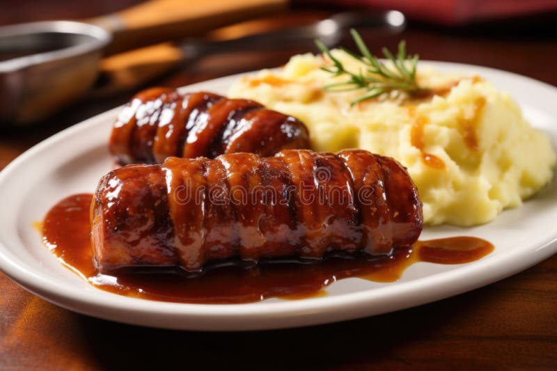 Bbq Hot Links on a Plate with Mashed Potato Stock Photo - Image of ...