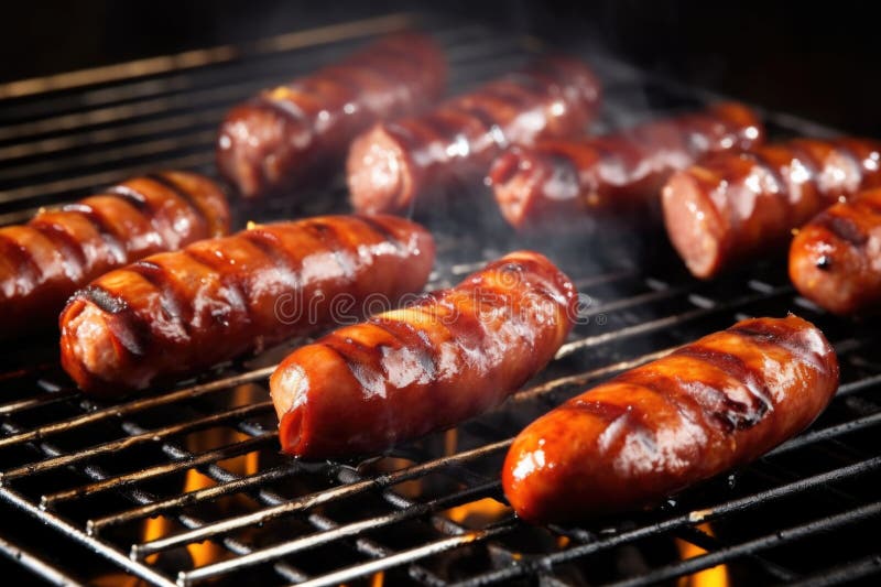 Bbq Hot Links Shown on a Grill with Smoke Stock Image - Image of ...
